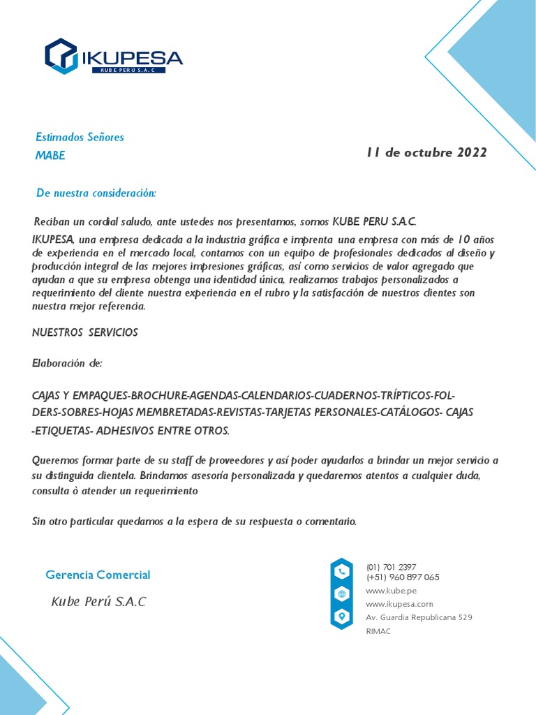 Carta de Presentacion (Mabe) | PDF