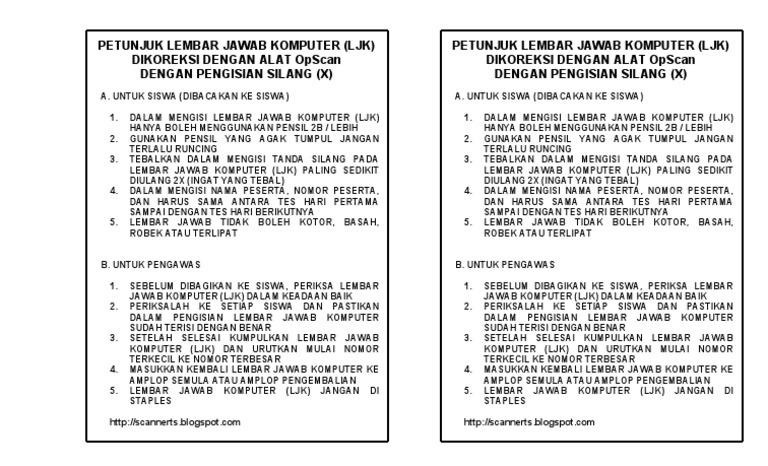PETUNJUK LJK (Lembar Jawab Komputer) | PDF