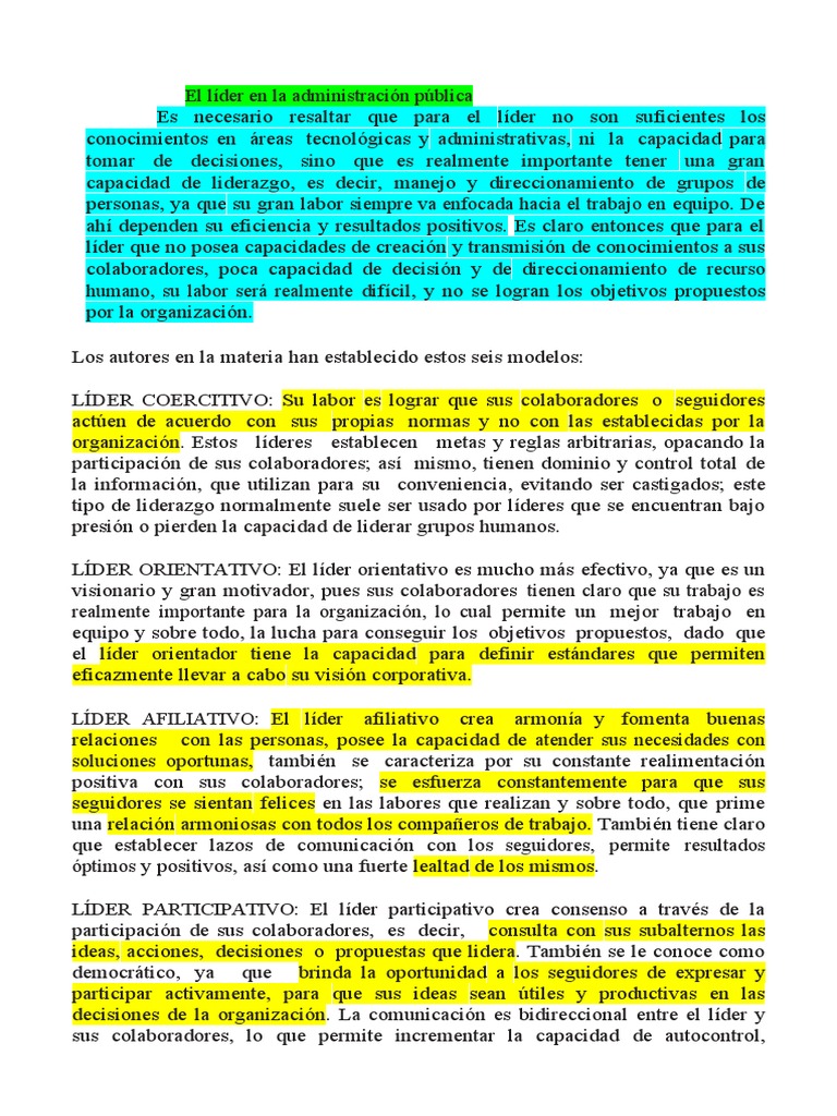 Los seis modelos de liderazgo en la administración pública | PDF | Liderazgo