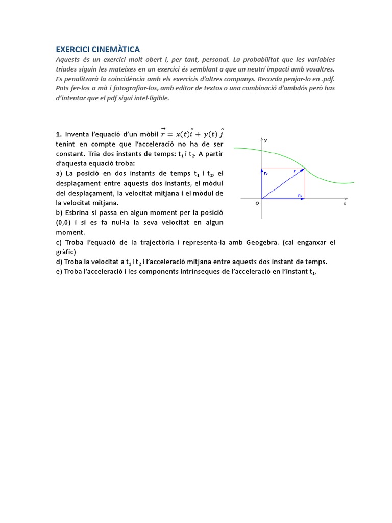 Exercici Física 2n Cinemàtica Entregar 2022 | PDF