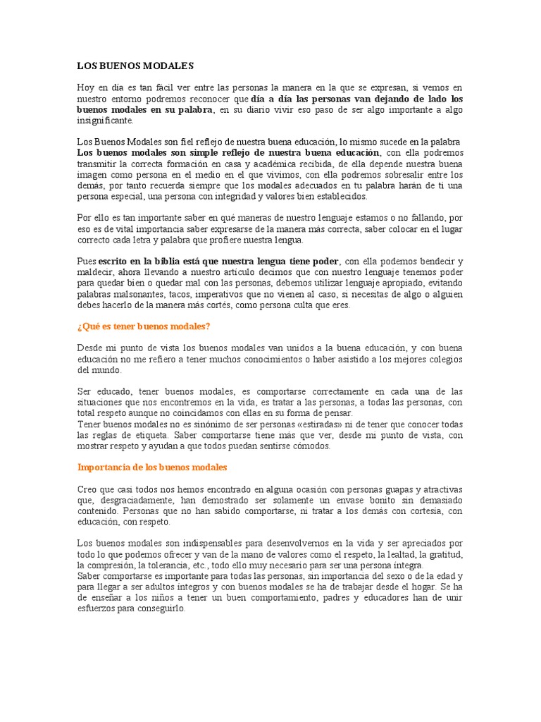 La Importancia de los Buenos Modales | PDF | Etiqueta