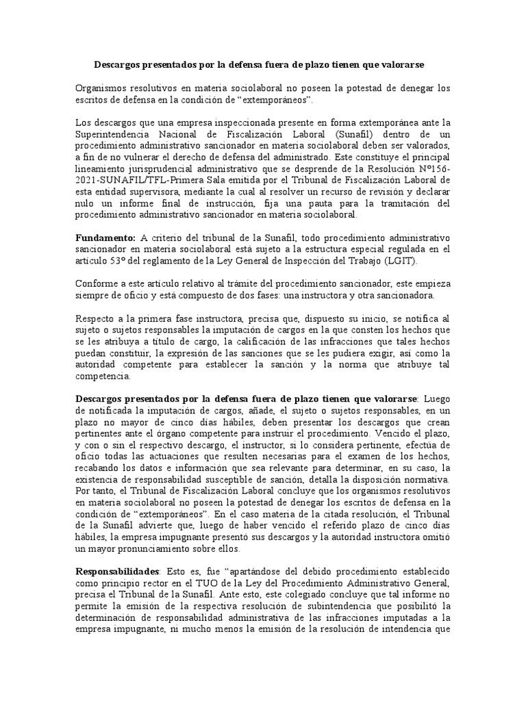 Descargos Presentados Por La Defensa Fuera de Plazo Tienen Que ... Descargos Presentados Por La Defensa Fuera de Plazo Tienen Que ...