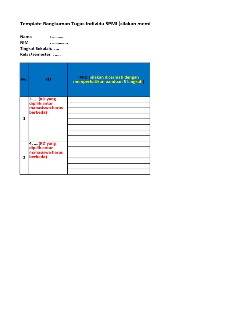 Template Rangkuman Tugas Individu SPMI 2022a | PDF