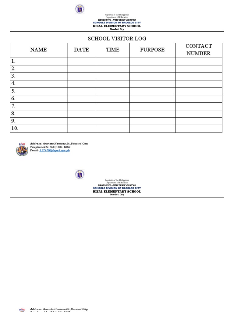 School Visitor Logbook | PDF