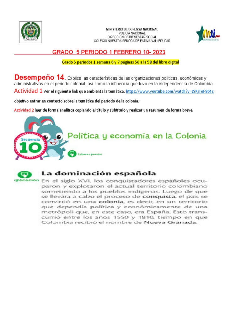 Guia Grado 5 Epoca de La Colonia | PDF | Finanzas y dinero | Política
