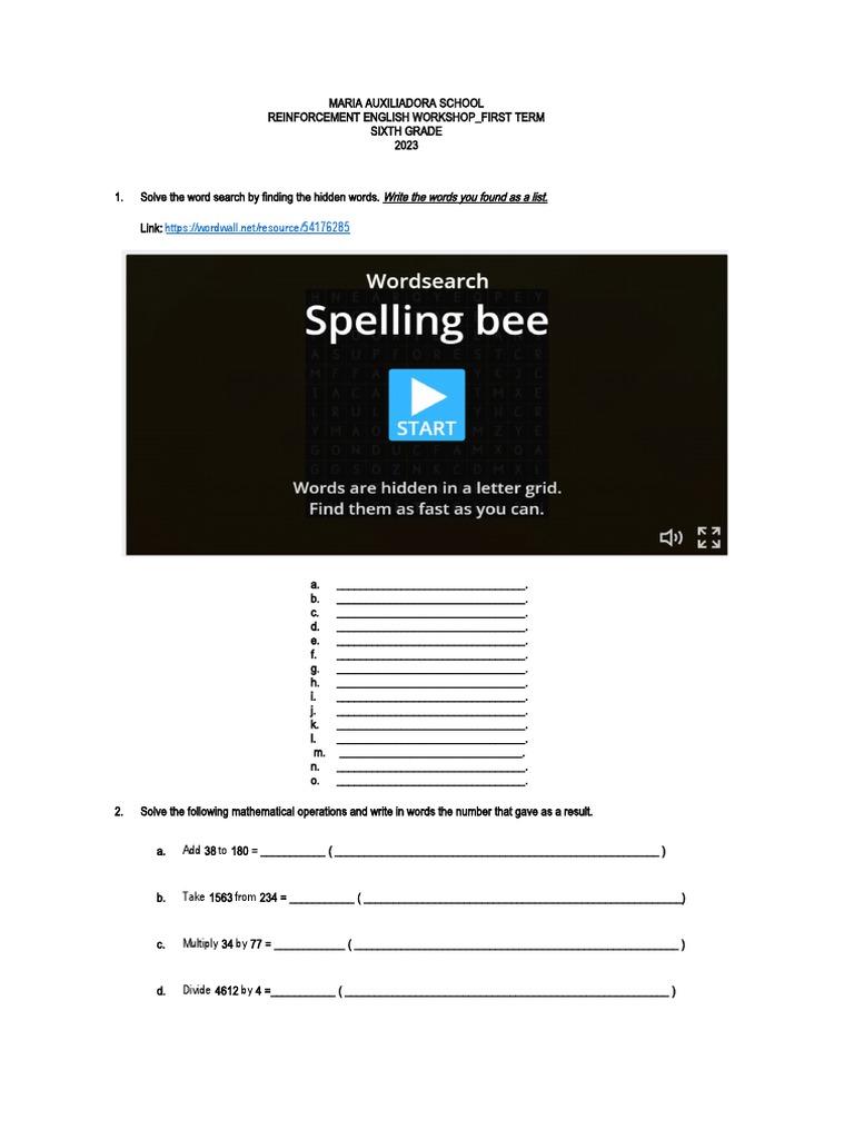 reinforcement_english_workshop_first_term_grade_6 | PDF