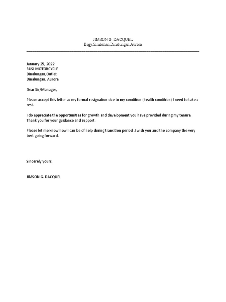 Resignation Letter Jimson | PDF
