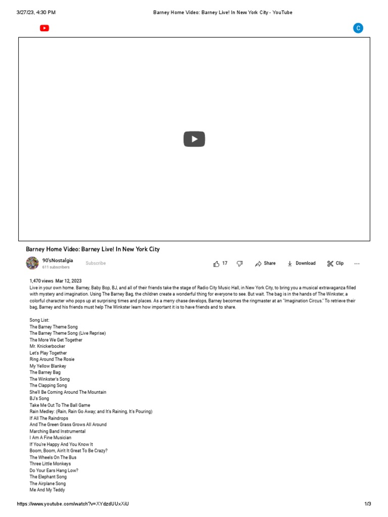Barney Home Video - Barney Live! in New York City - YouTube | PDF