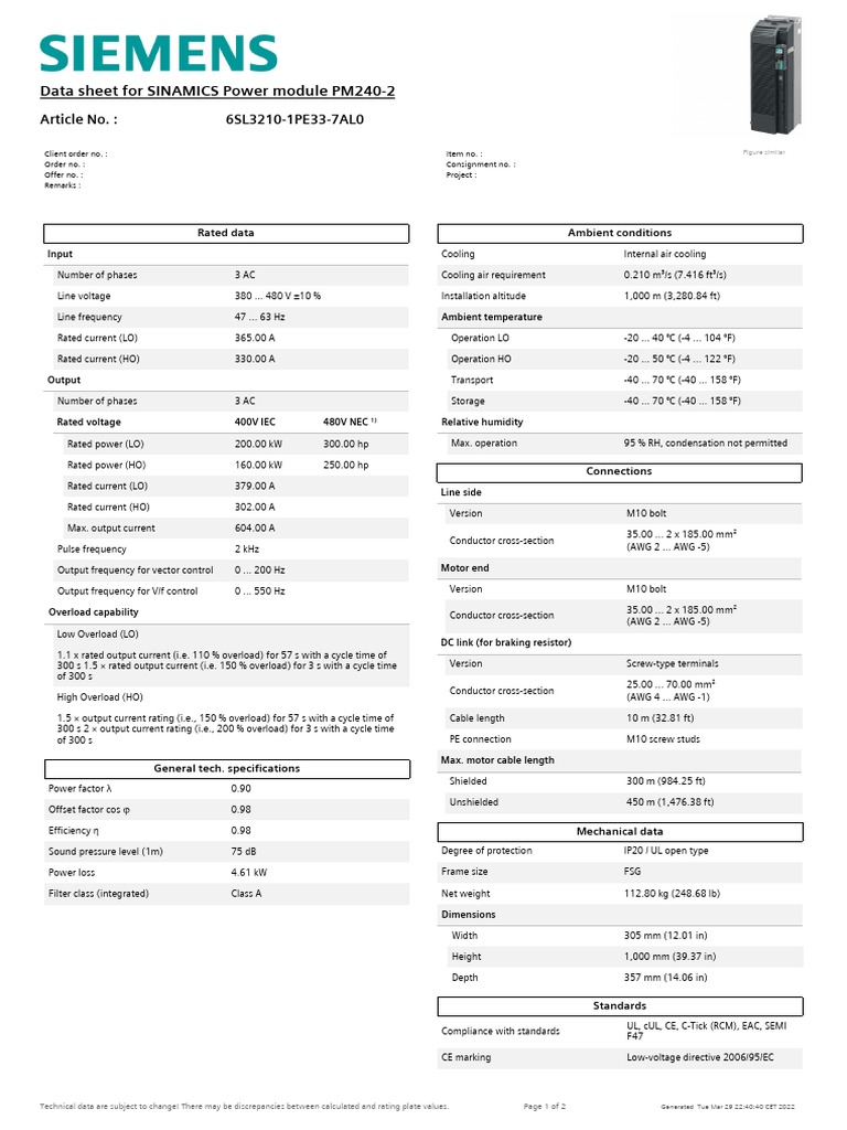 6SL3210-1PE33-7AL0 Datasheet en | PDF | Alternating Current | Electric ...