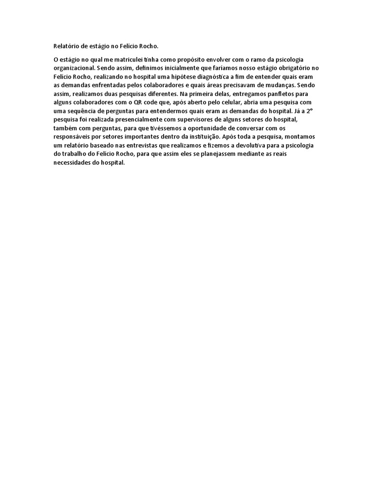 Relatório de Estágio No Felício Rocho | PDF | Carreira e Crescimento ...