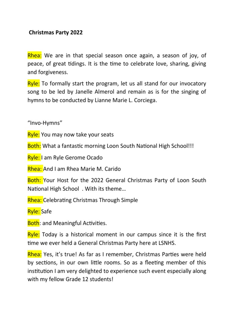 Christmas Party 2022 MC Script | PDF | Christmas