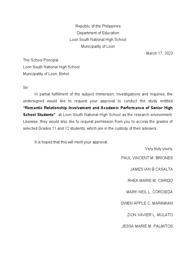 Approval Letter - HUMSS - Group 3 | PDF