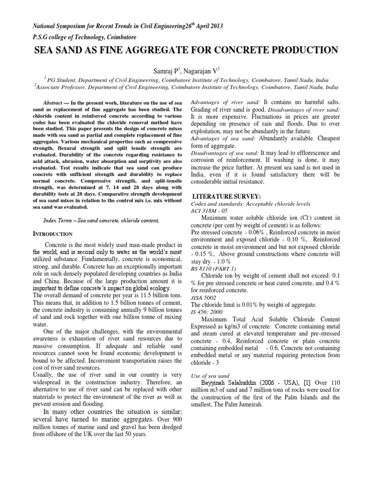 Sea Sand As Fine Aggregate For Concrete PDF | PDF | Concrete ...