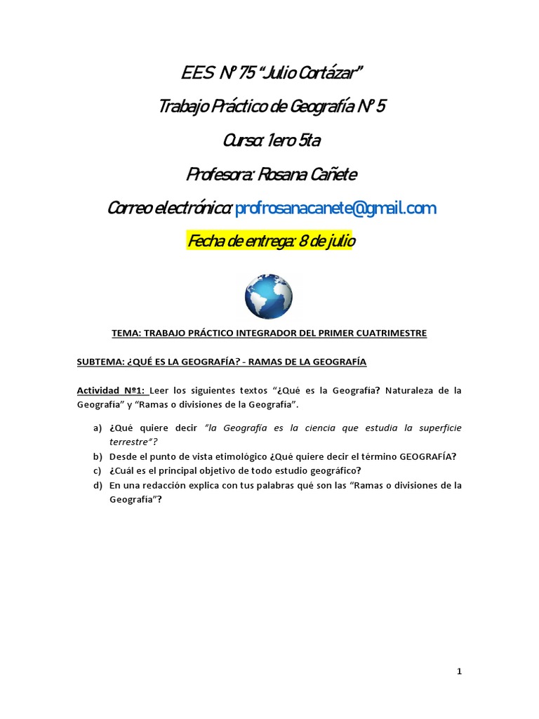 TRABAJO PRÁCTICO #5 - 1ero 5ta - EES 75 | PDF | Mapa | Geografía