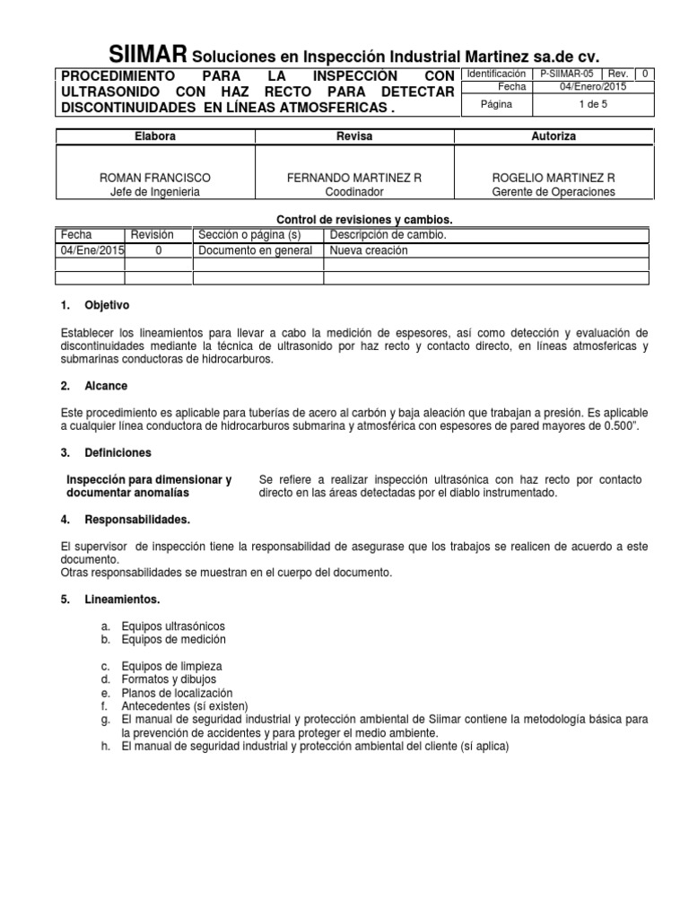 P-SIIMAR-05 Insp. UT Haz Recto Por Contacto Directo Dim. Anomalias ...