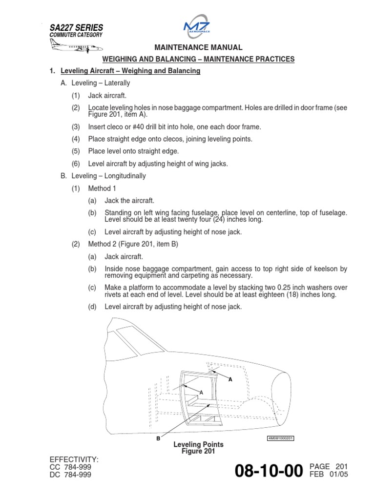 Sa227 Series: Weighing and Balancing - Maintenance Practices 1. Leveling Aircraft - Weighing and ...
