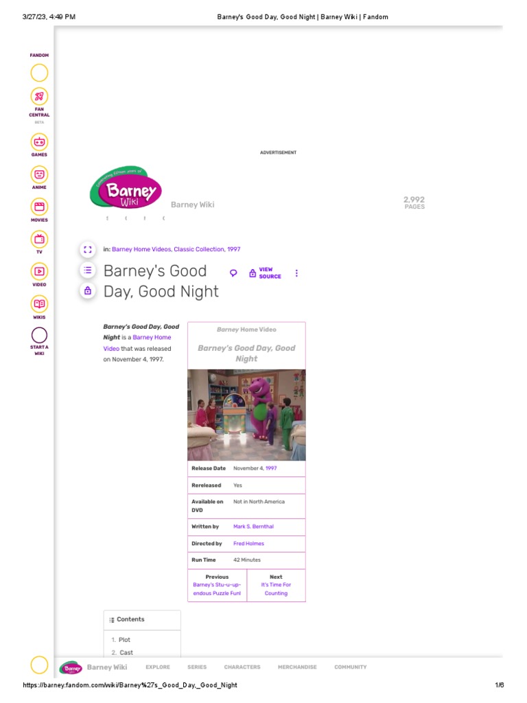 Barney's Good Day, Good Night Overview | PDF | Fandom