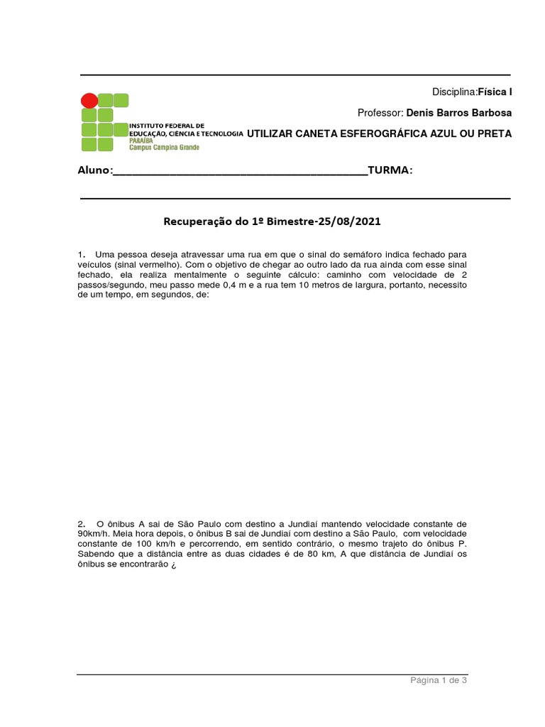 Recuperacao Do 1º Bimestre Denis | PDF | Planetas | Tempo