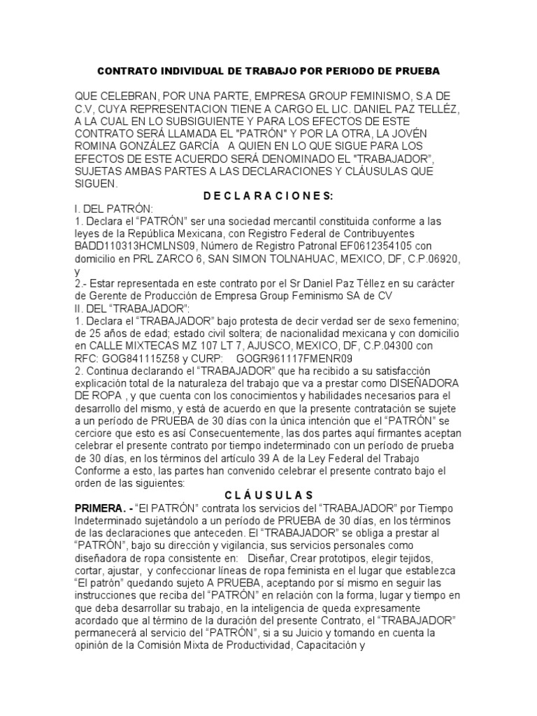 Contrato Individual de Trabajo | PDF | México