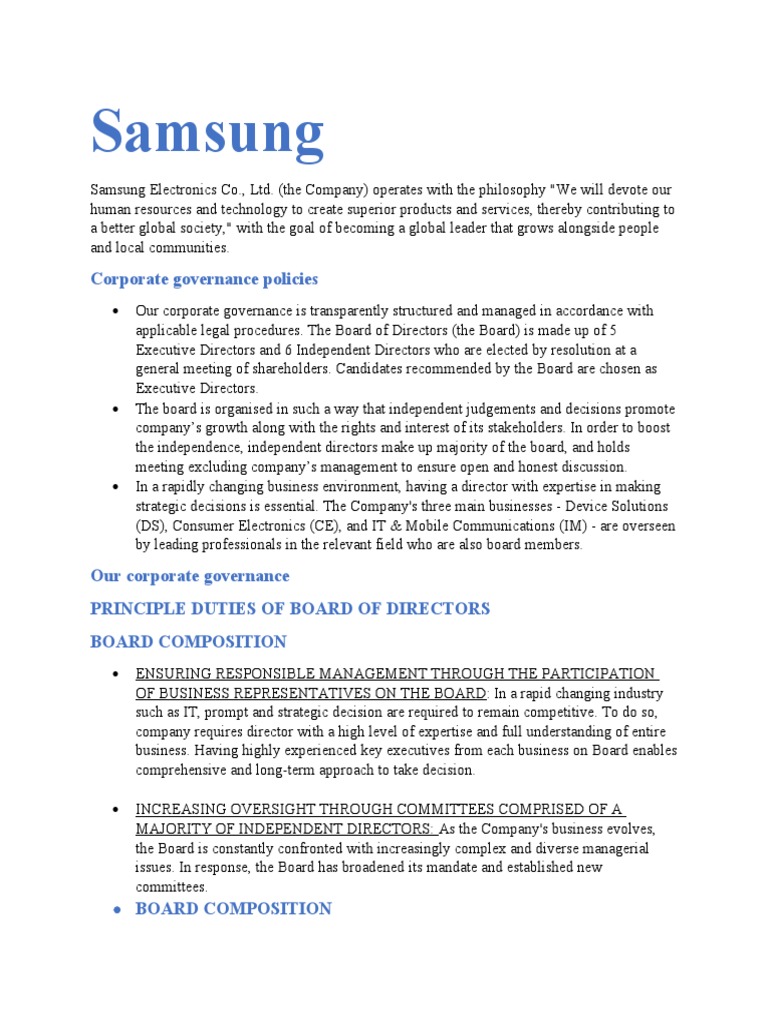 Samsung | PDF | Corporate Social Responsibility | Corporate Governance