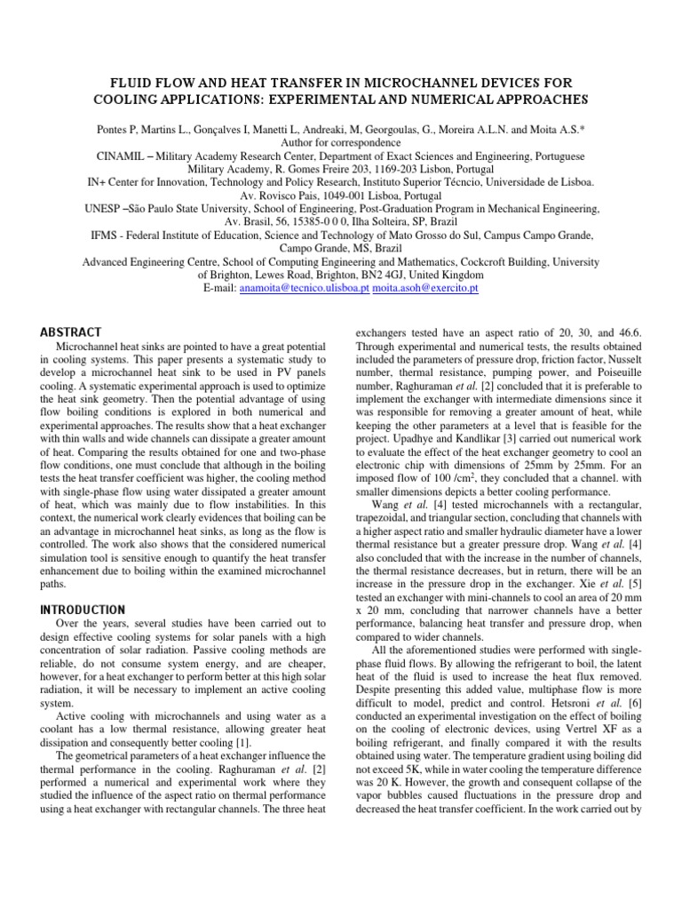 Fluid Flow and Heat Transfer in Microchannel Devices For Cooling Applications Experimental and ...