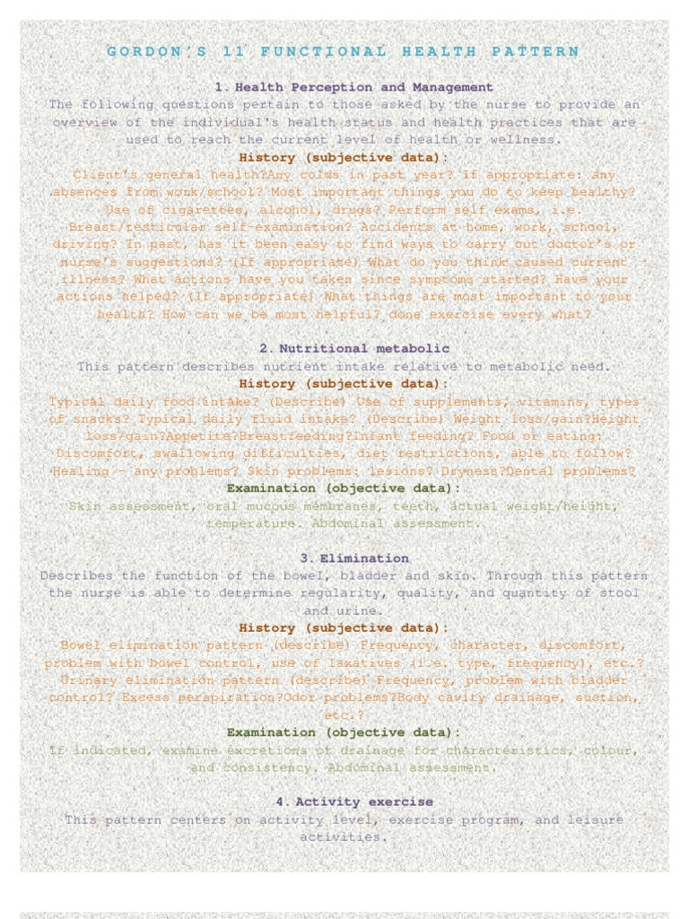 Gordon's 11 Functional Health Pattern