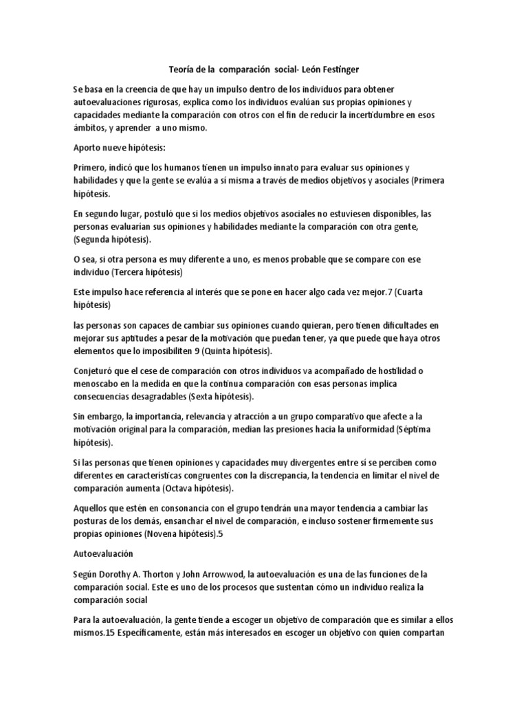 Teoria de La Comparacion Social | PDF | Sicología | Cognición