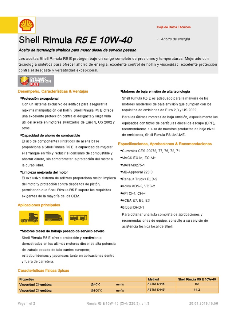 Rimula R5 e 10W40 | PDF | Uso eficiente de energía | Motor diesel