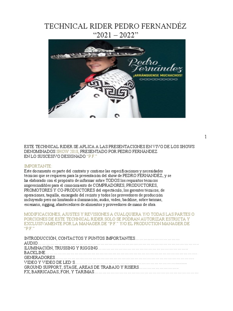 Technical Rider Pedro Fernandéz 2022 PDF | PDF
