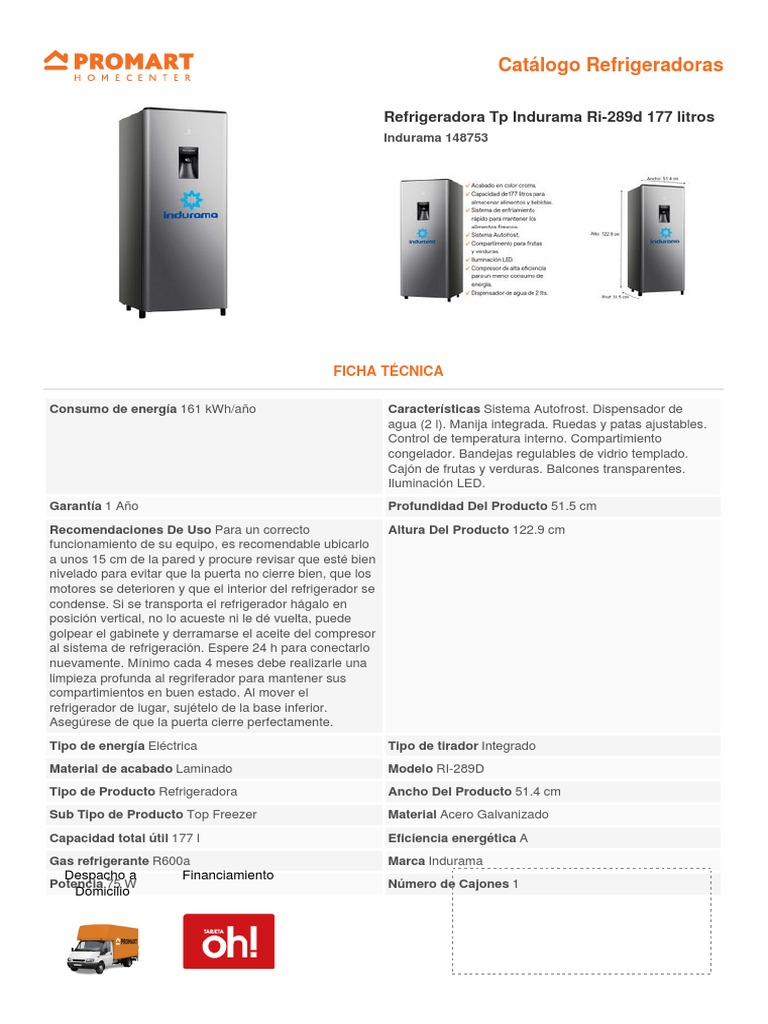 Ficha Técnica PR | PDF | Refrigerador | Uso eficiente de energía