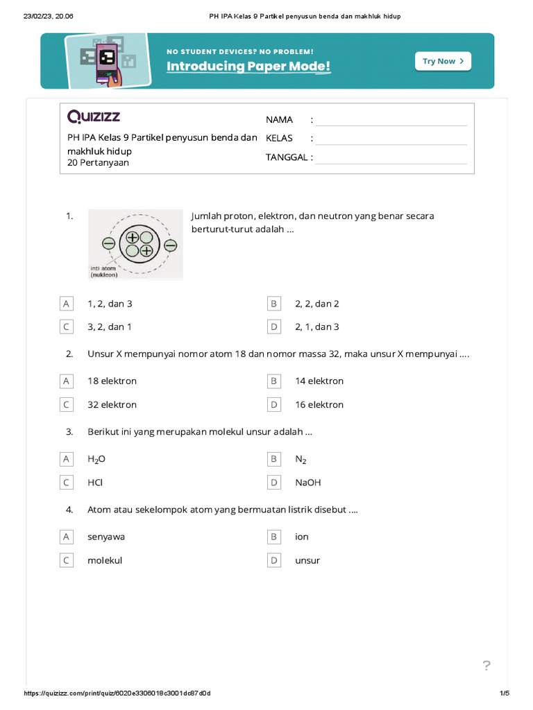 PH IPA Kelas 9 Partikel Penyusun Benda Dan Makhluk Hidup | PDF