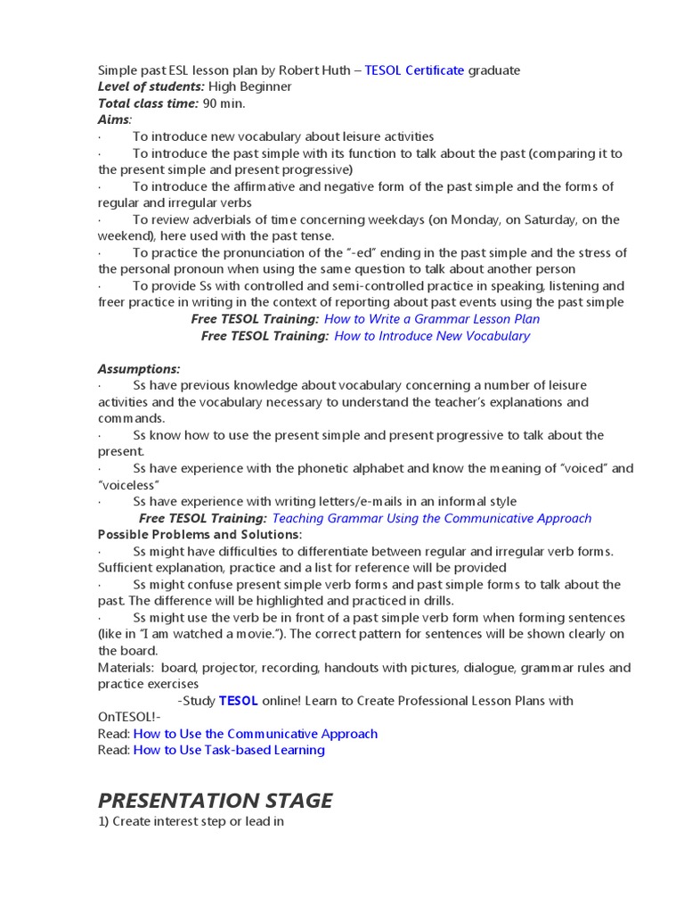 Past Simple Communicative Approach | PDF