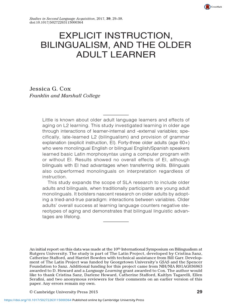 Explicit Instruction Bilingualism and The Older Adult Learner | PDF | Multilingualism | Second ...