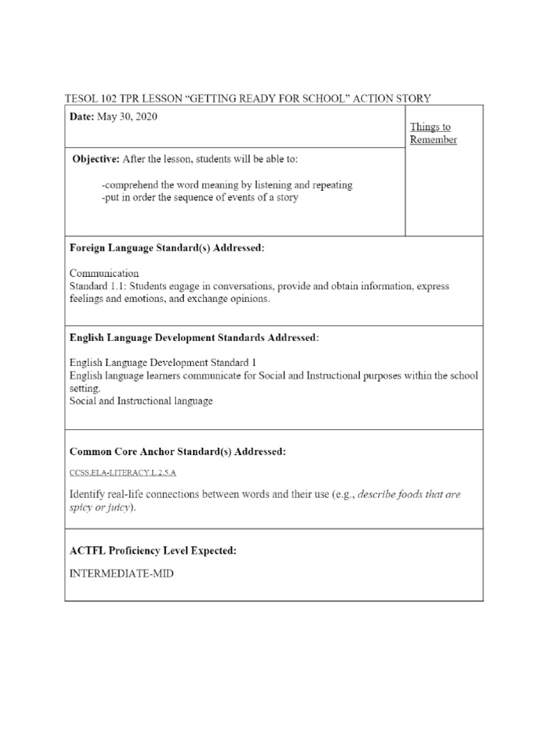 TPR Lesson Plan | PDF