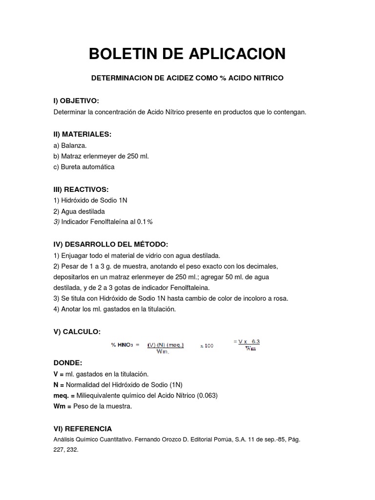 AC07-IN-01, Determinación de ácido nítrico | PDF