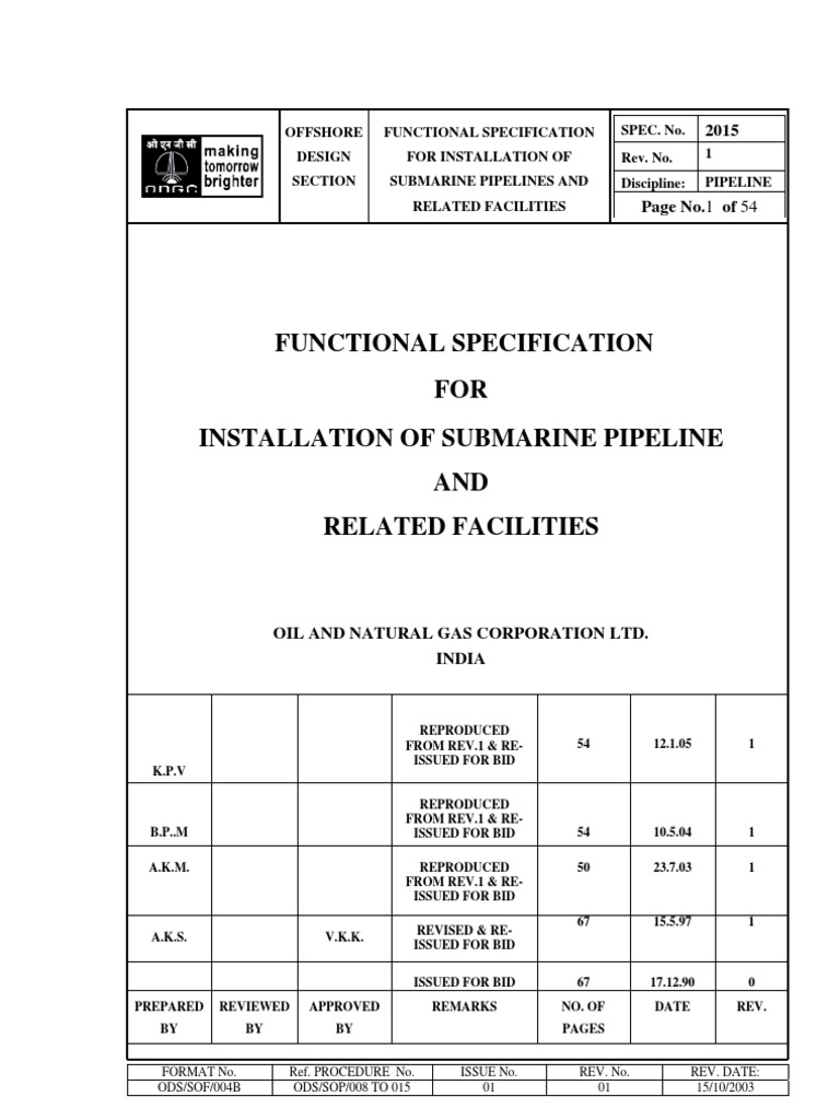 Submarine Pipeline Installation Specs | PDF | Specification (Technical ...