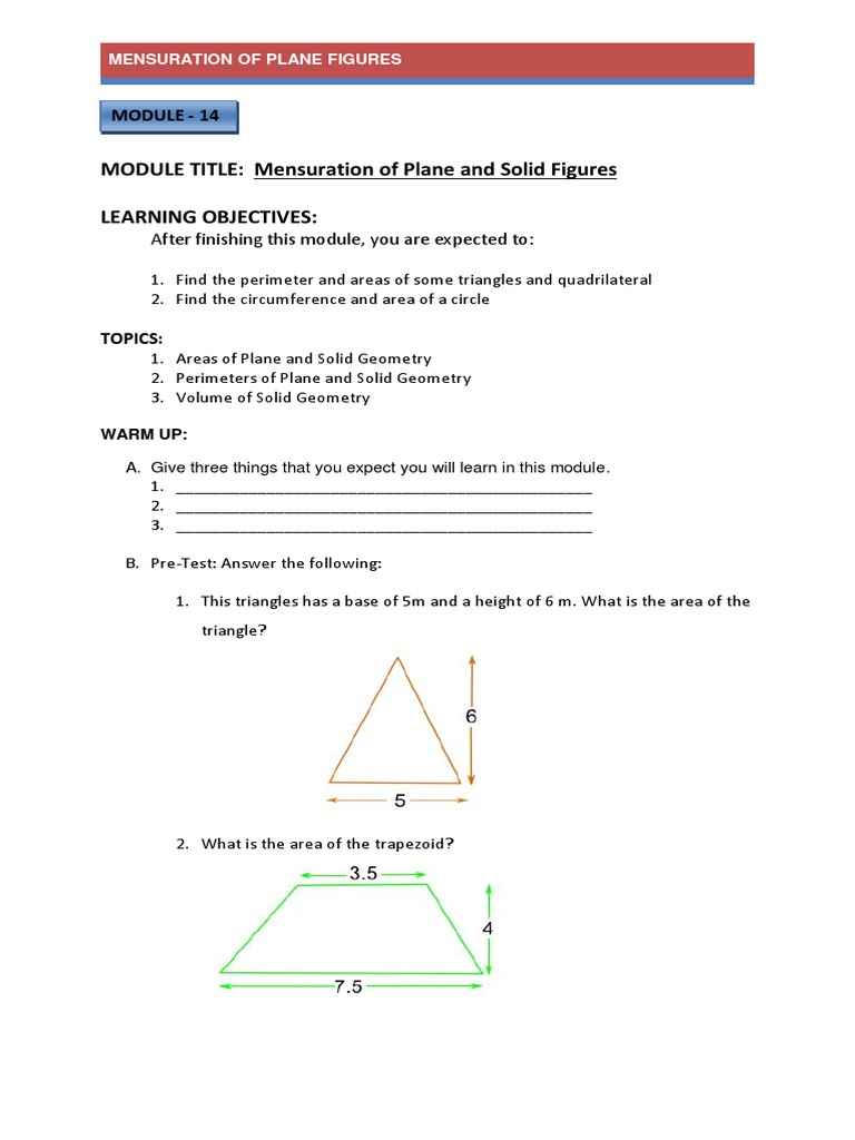 14 Mensuration Of Plane Figures Pdf Pdf Area Shape
