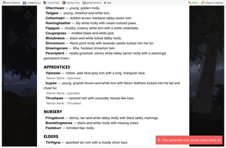 Warrior Cats Character Generator Guide | PDF