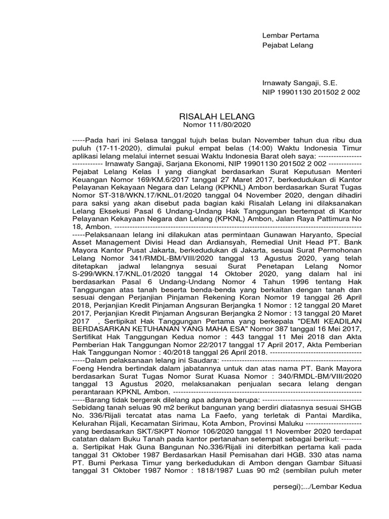 Risalah Lelang | PDF