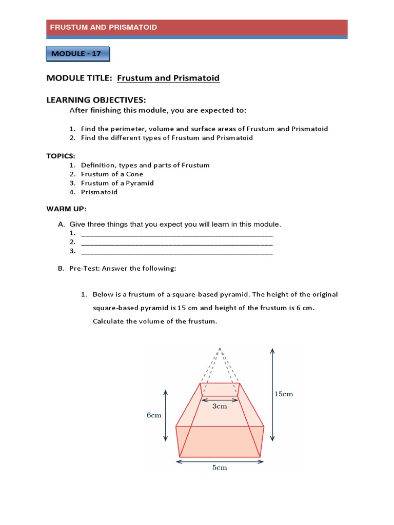 17 Frustum and Prismatoid PDF | PDF | Area | Volume
