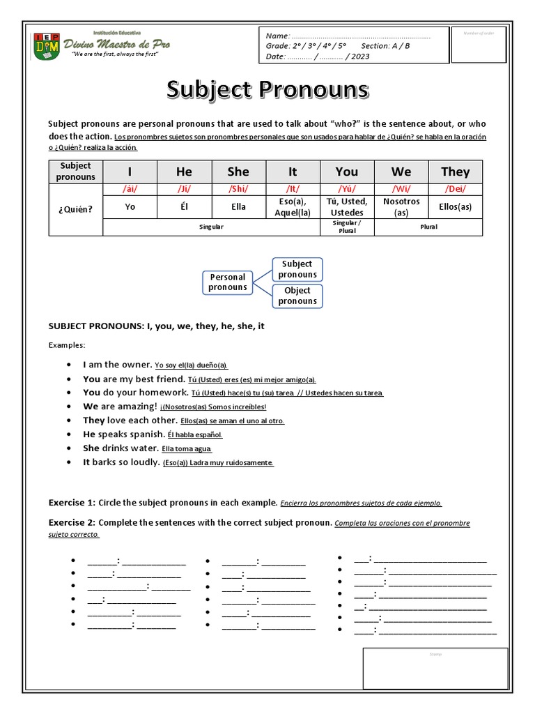 I He She It You We They: Subject Pronouns | PDF | Lingüística | Ciencia ...
