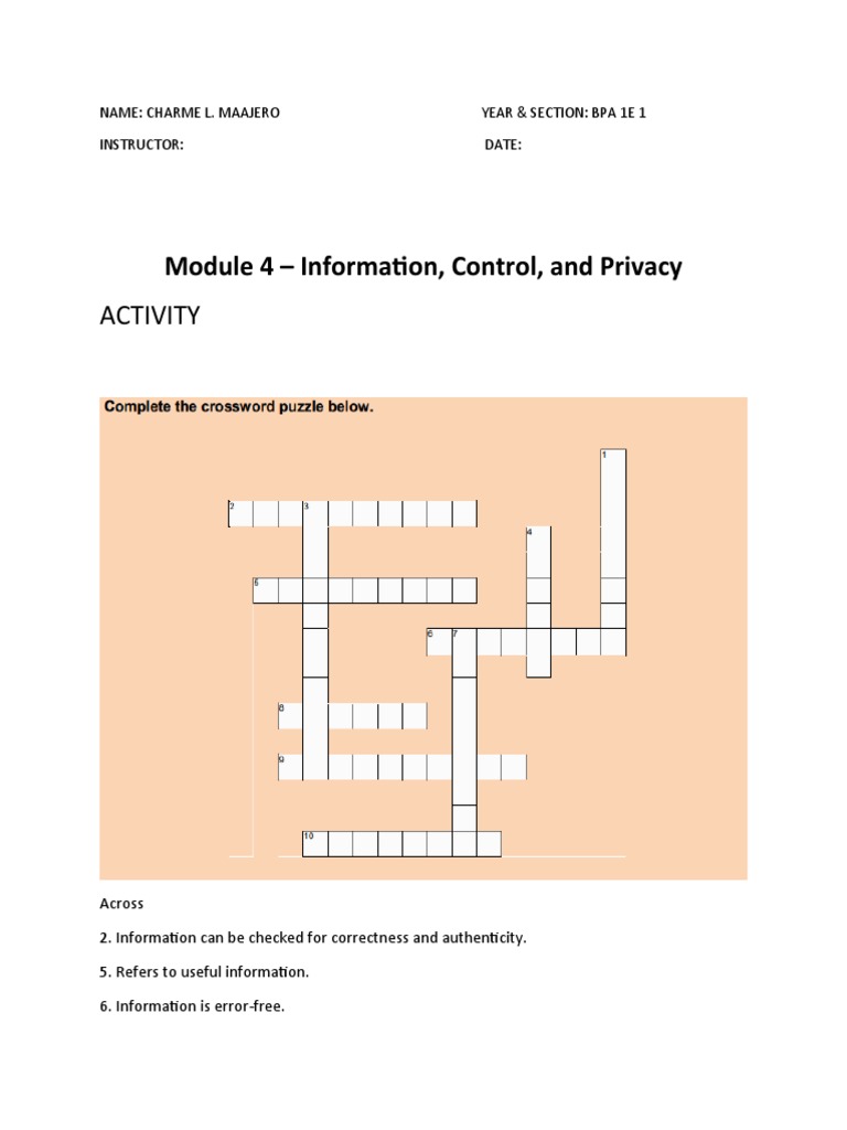 Module 4 - Information, Control, and Privacy: Activity | PDF | Encryption | Privacy