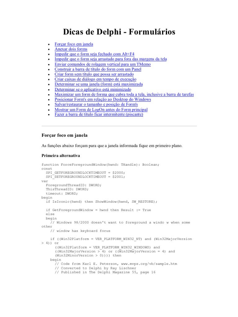 Dicas de Delphi | PDF | Janela (informática) | Software de sistema