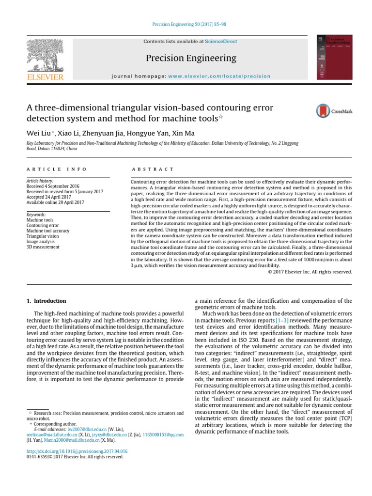 A Three Dimensional Triangular Vision Based Contouring Error Detection System and Method For ...