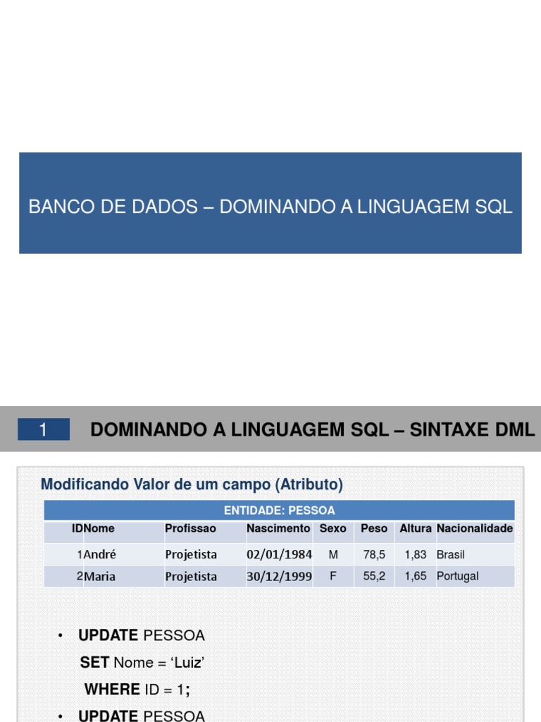Aula 8 Sgbd Sql Continuação Pdf Sql Notação 
