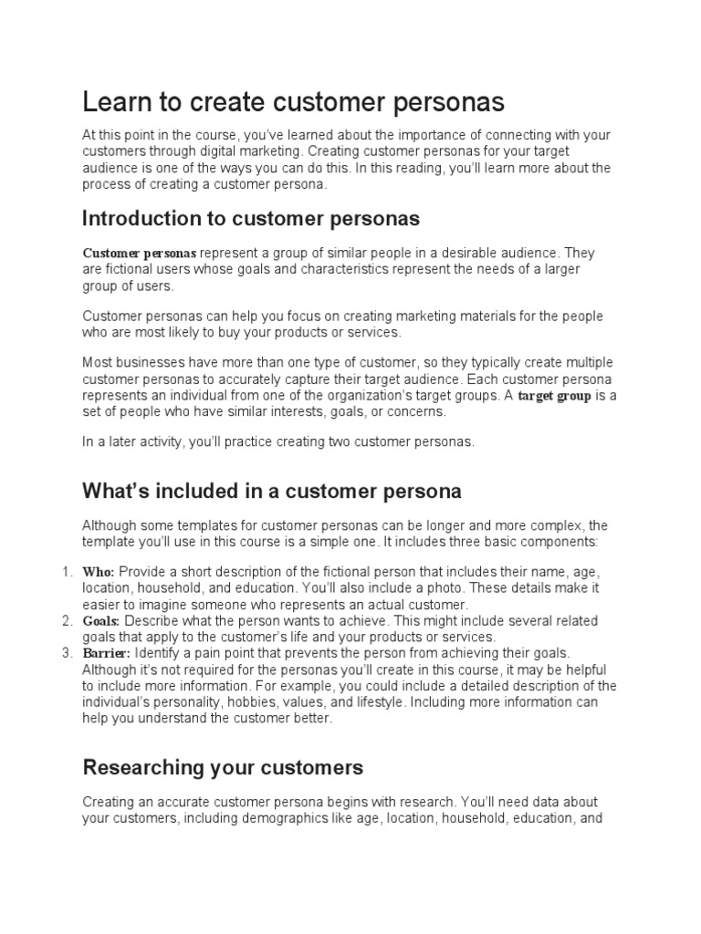 Learn To Create Customer Personas Pdf Target Audience Marketing