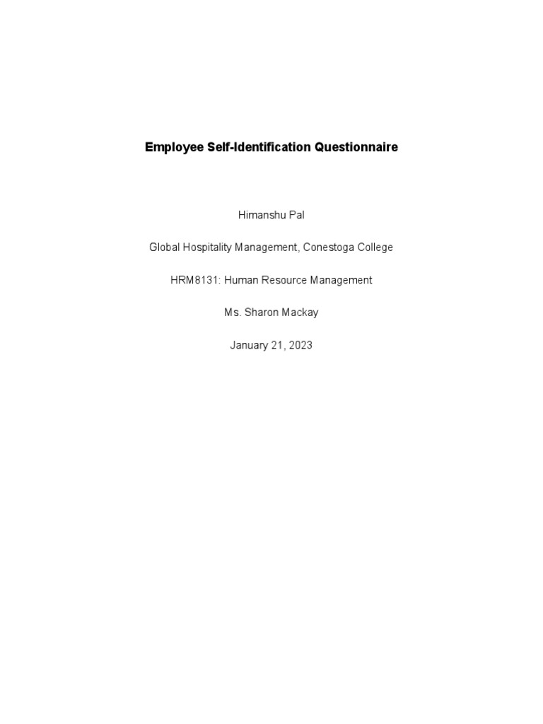 Employee Self-Identification Questionnaire | PDF | Employment ...