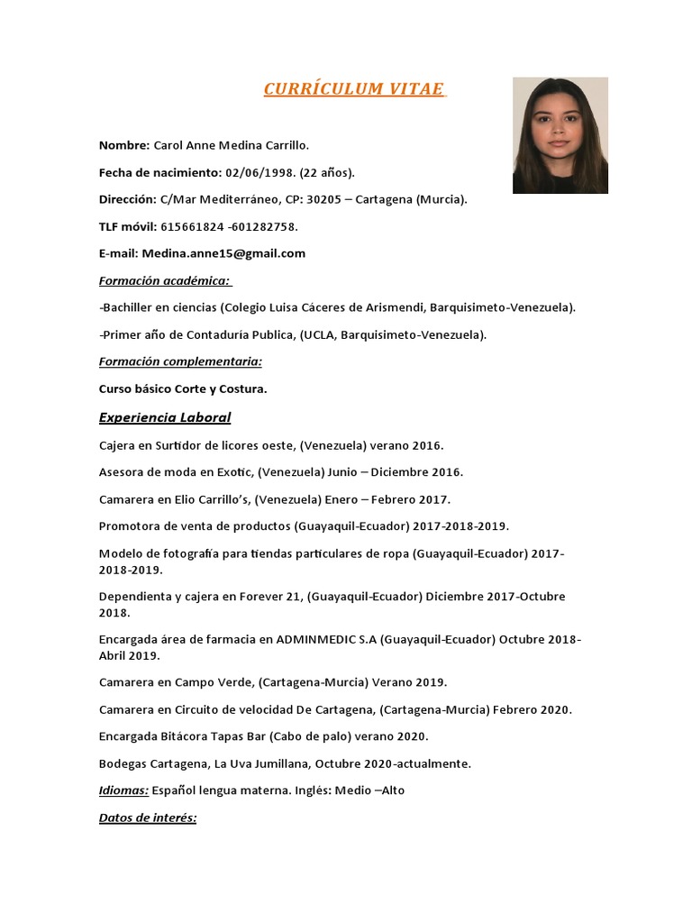 Curriculum Carol Medina | PDF