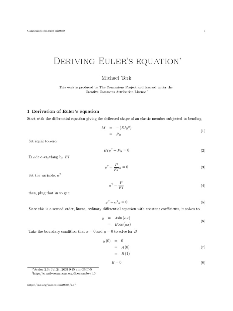 Deriving Euler's Equation: Michael Terk | PDF | Teaching Methods ...