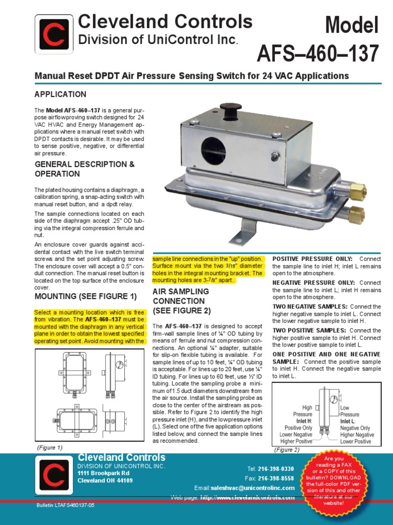 AFS-460-137-05 Data Sheet AM | PDF | Switch | Pipe (Fluid Conveyance)
